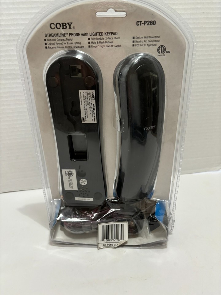 New Sealed Coby CT-P260 Streamline Telephone Phone Black Volume Control ...