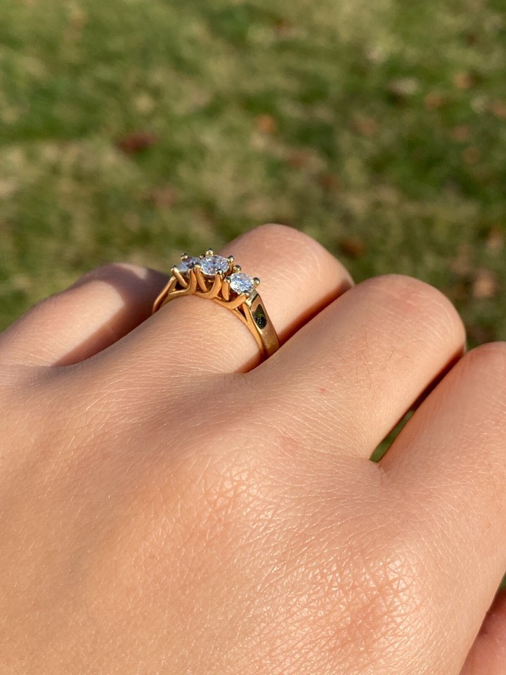 Vintage Past Present Future Diamond Ring in Yellow Gold | eBay