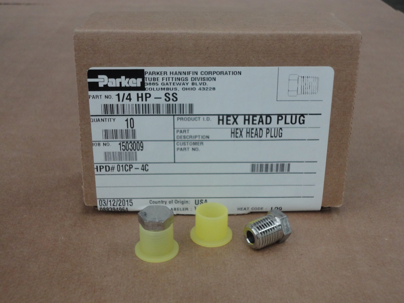 Ten pieces of Parker 1/4 HP-SS 316SS Hex Head Plug, 1/4" NPT Male ...