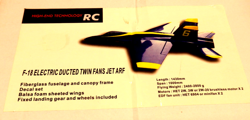 HET High End Technologies F/A-18F EDF Jet RC Kit Fiberglass/balsa ...