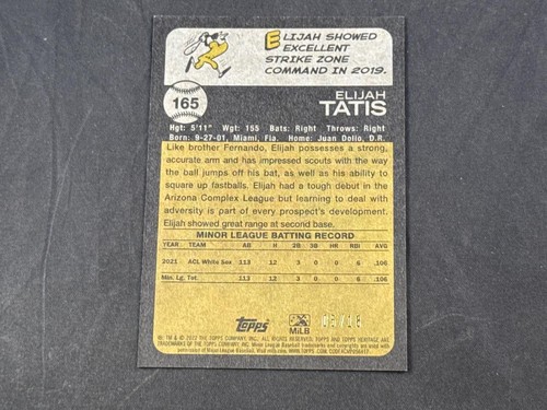 2022 Topps Heritage Minor League Edition - Elijah Tatis #165 Gold ...