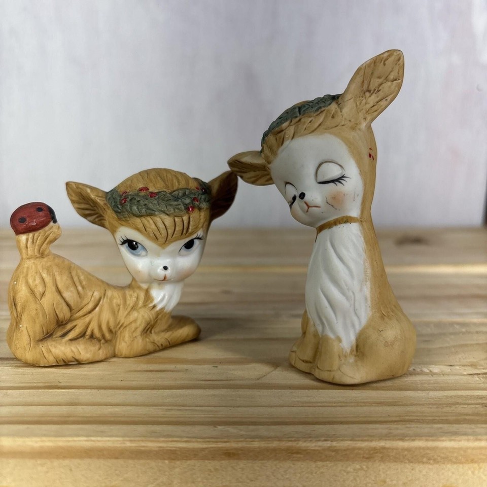 2 Flocked Spotted Christmas Deer Fawn Parma AAI Made in taiwan w/Labels ...