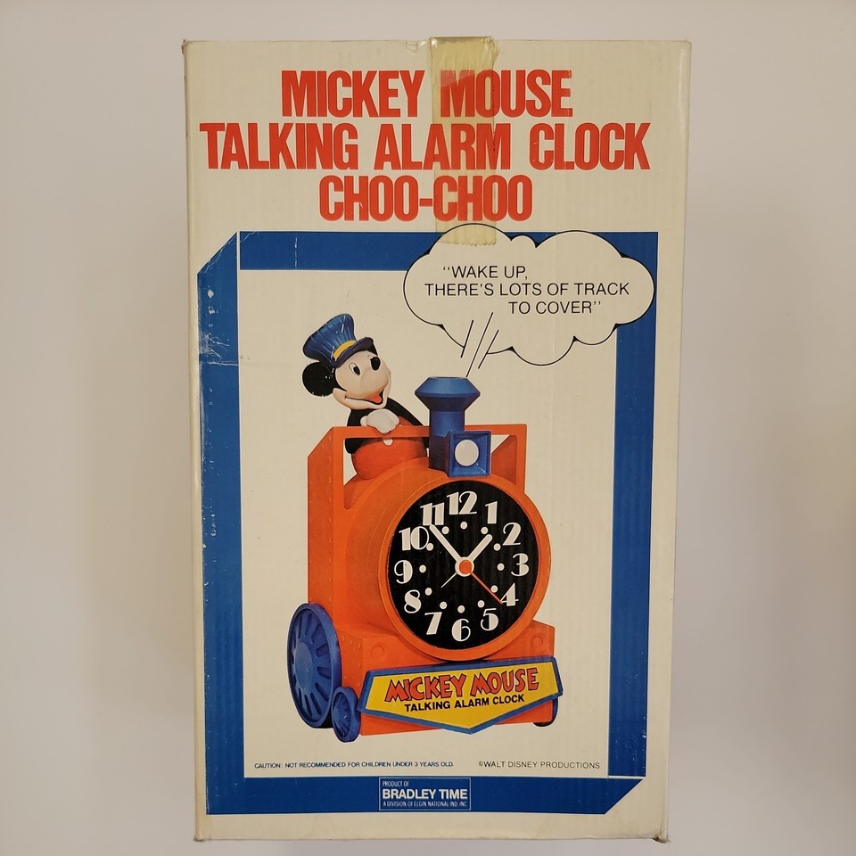 Vintage Disney Mickey Mouse Wind-Up Talking Train Alarm Clock Choo Choo ...