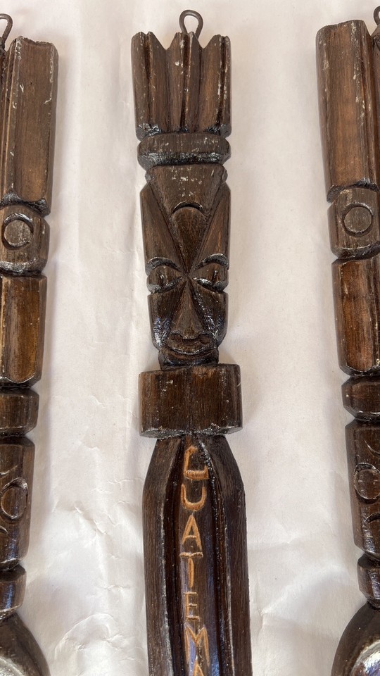 Set of Guatemala Wood Carving Man tiki tribal Wood Face & Folk Spoon ...