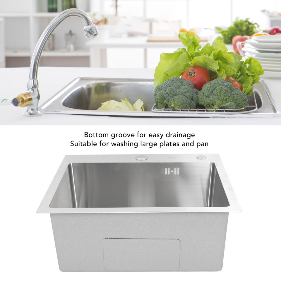 Large Deep Single Bowl Square Stainless Steel Kitchen Sink 500 x 400 x ...
