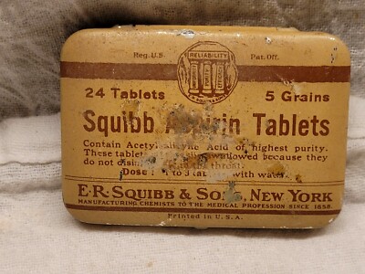 SQUIBB'S ASPIRIN TABLETS TIN E. R. SQUIBB & SON NEW YORK w CONTENTS | eBay
