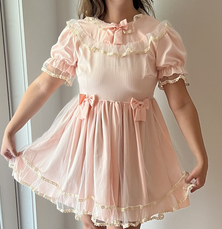 Anime Cosplay Milk Maid Dress Pink Bow Ruffle Lace - Gem