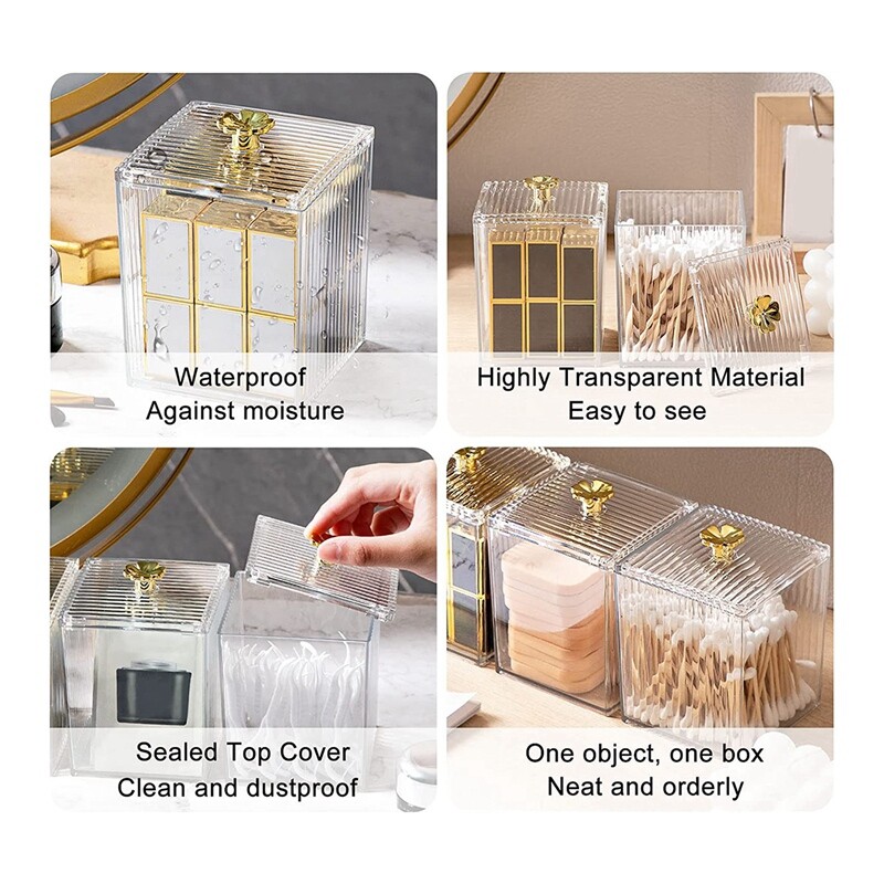 2Pcs Cotton Ball Holder, Q-Tips Holder Clear Modern Bathroom Organizers ...