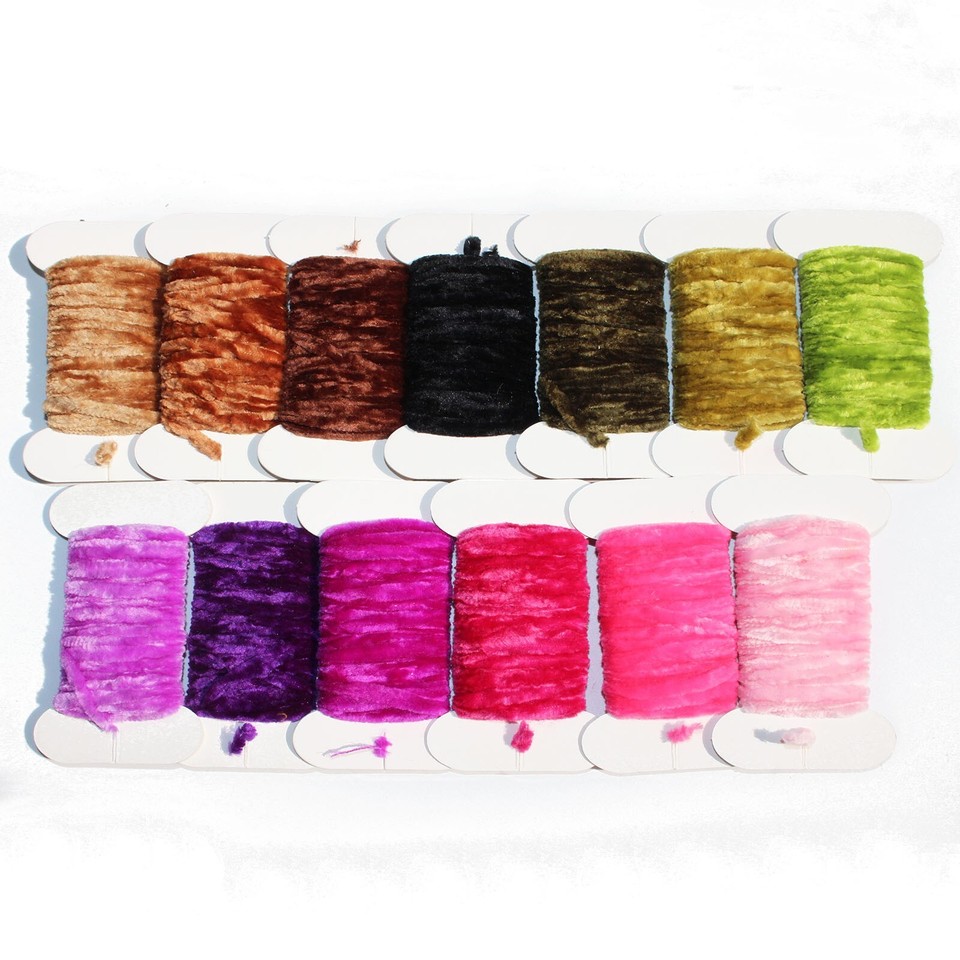 25 Colors Worms Rayon Yarn Tinsel Chenille Nymph Fly Tying Floss Thread ...