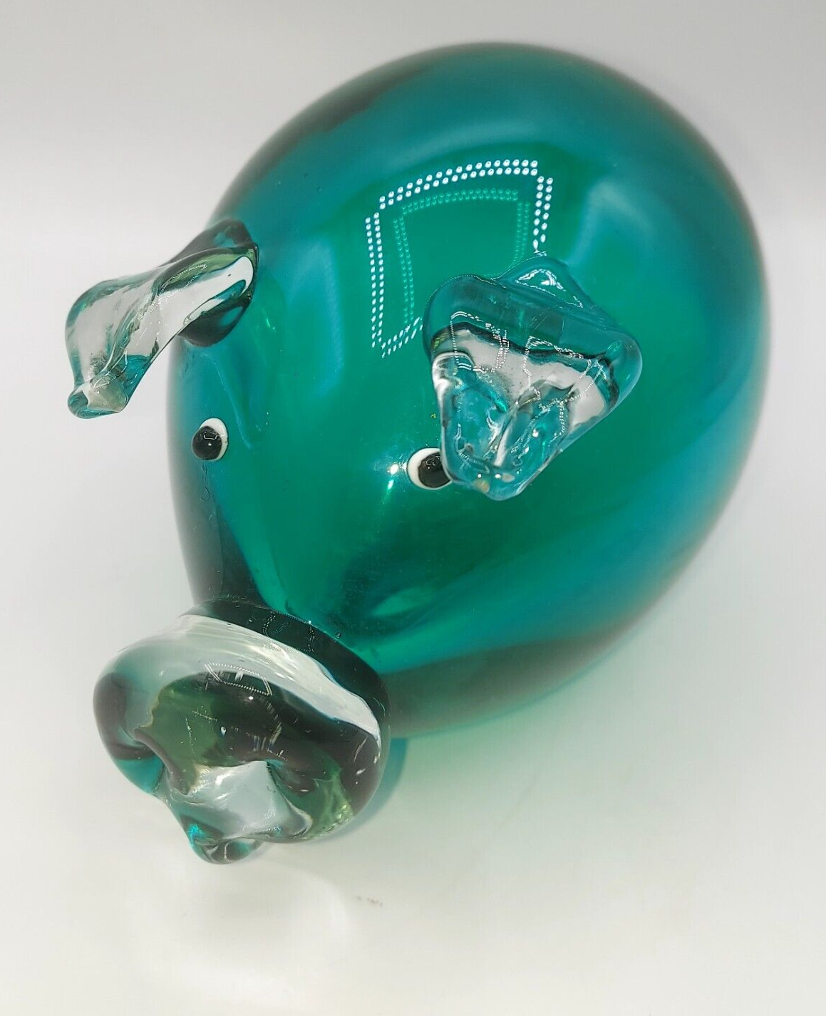 Unique Hand Blown Art Glass Pig approx 6” long teal blue green farm ...