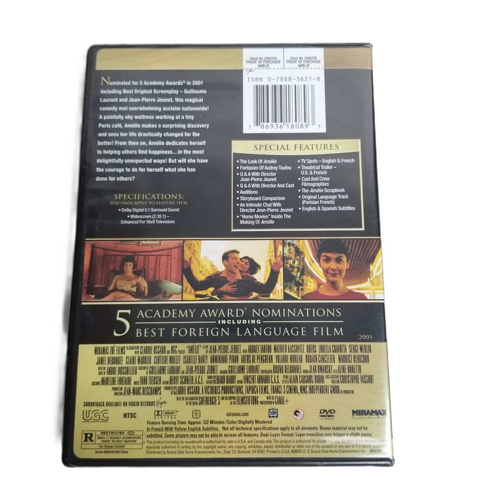 Amelie DVD 2001 French Film Academy Award Winner NEW Sealed Romantic ...