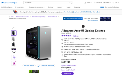 (Chicago) Dell Alienware Area 51 Gaming Desktop Intel Core Ultra 9 64gb ...