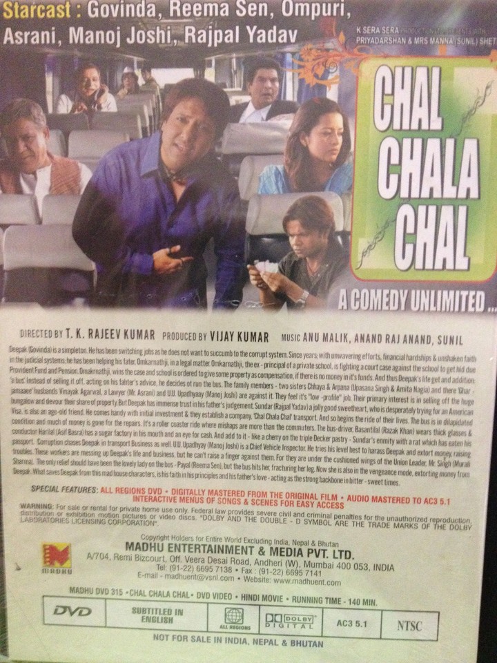 Chal Chala Chal, DVD, Bollywood Film, Hindu Language, English Subtitles, New | eBay