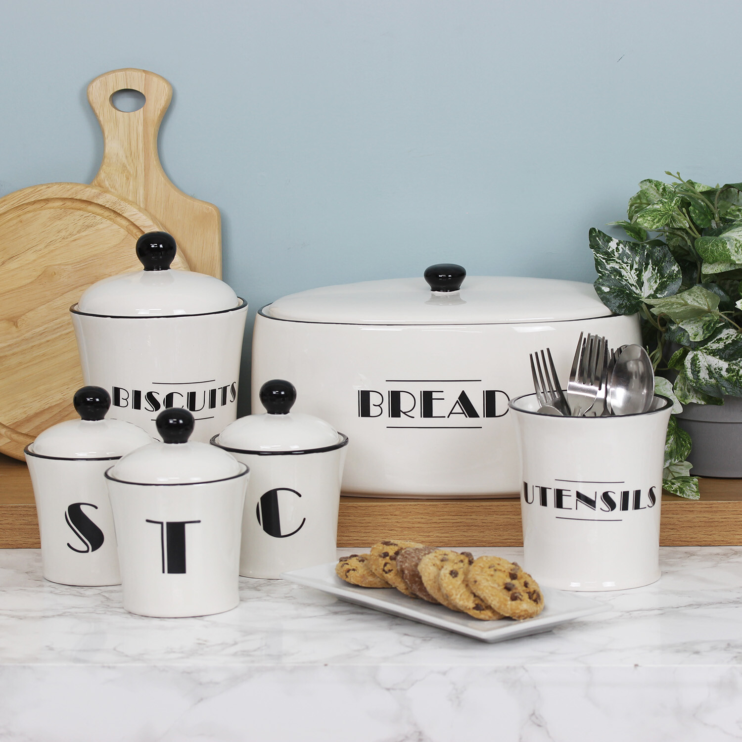 Broadway Kitchen Storage Dolomite Canisters Tea Coffee Sugar Pots Jar ...