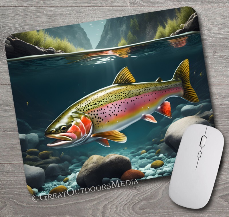 Steelhead Trout Fishing ~ Mousepad / PC Mouse Pad ~ Fish Fly Fisherman ...