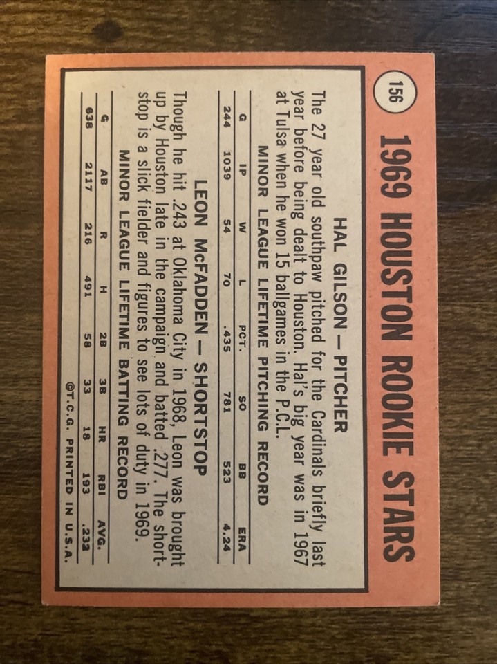 1969 Topps - 1969 Rookie Stars #156 Hal Gilson, Leon McFadden (RC) | eBay