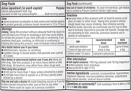 2 Pack Fibercon Fiber Therapy For Regularity Supplement 140 Caplets ...
