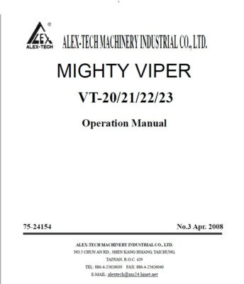 Mighty Viper VT-20/21/22/23 CNC Turning Center Operation Manual | eBay
