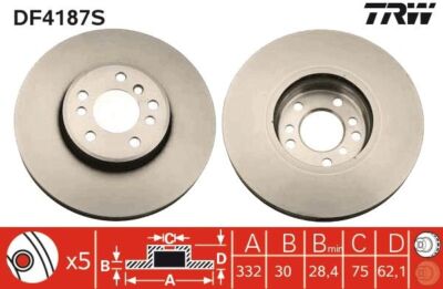 TRW Front Brake Disc Rotors 332mm DF4187S fits BMW X5 E53 4.4i 3.0d 3 ...