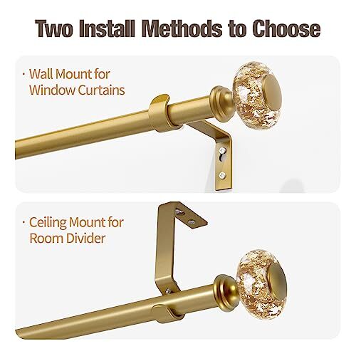 Gold Curtain Rods for Windows 32-72 Inch 1 Inch Adjustable Acrylic ...