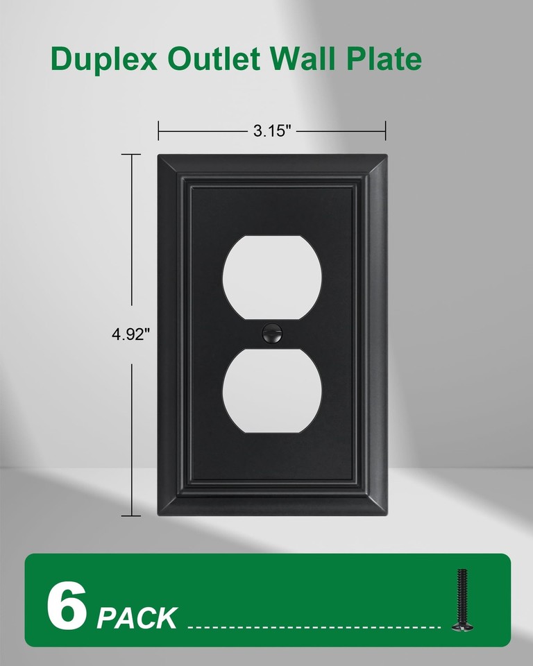 6-Pack Duplex Outlet Cover Plate, Decorative Matte Black Switch Plates ...