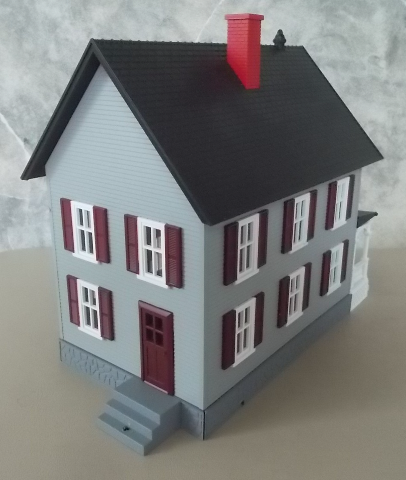 Rail King MTH Model Train Gray Row House w Porch & Red Shutters 30-9024 ...
