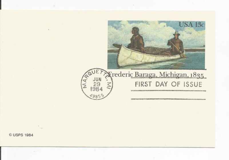 US Postcard 1st Day Iss. Frederic Baraga 6/29/1984 Marquette MI ...