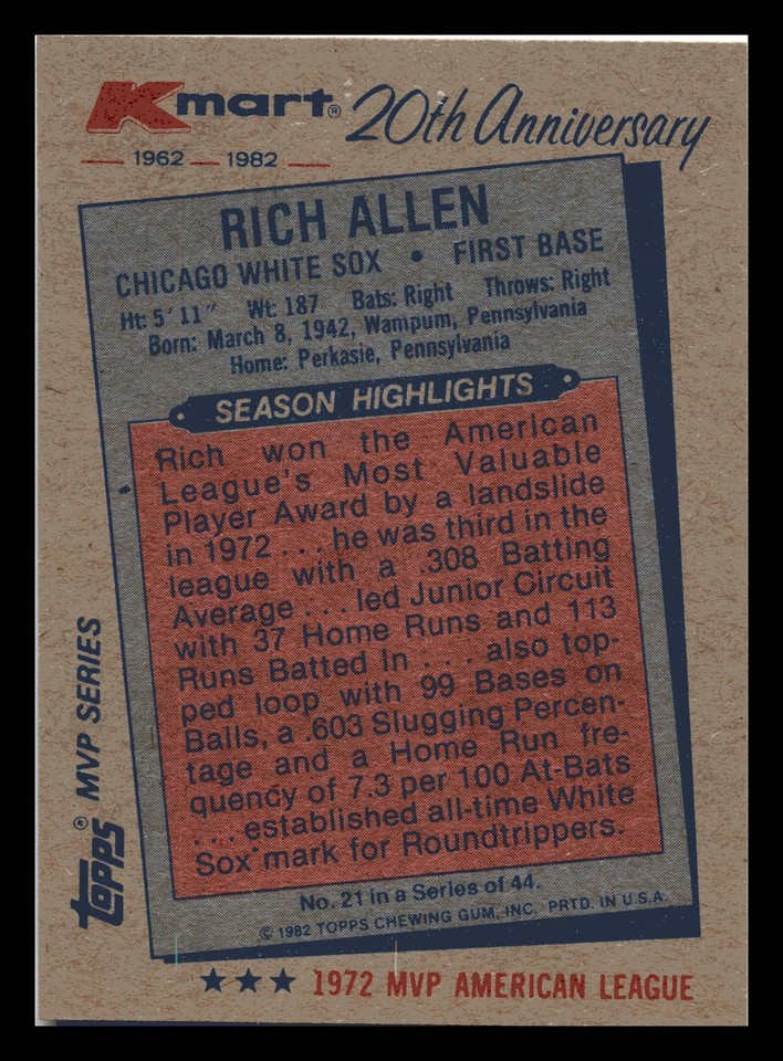 1982 Topps Kmart 20th Anniversary Rich Allen #21 NM-MINT | eBay