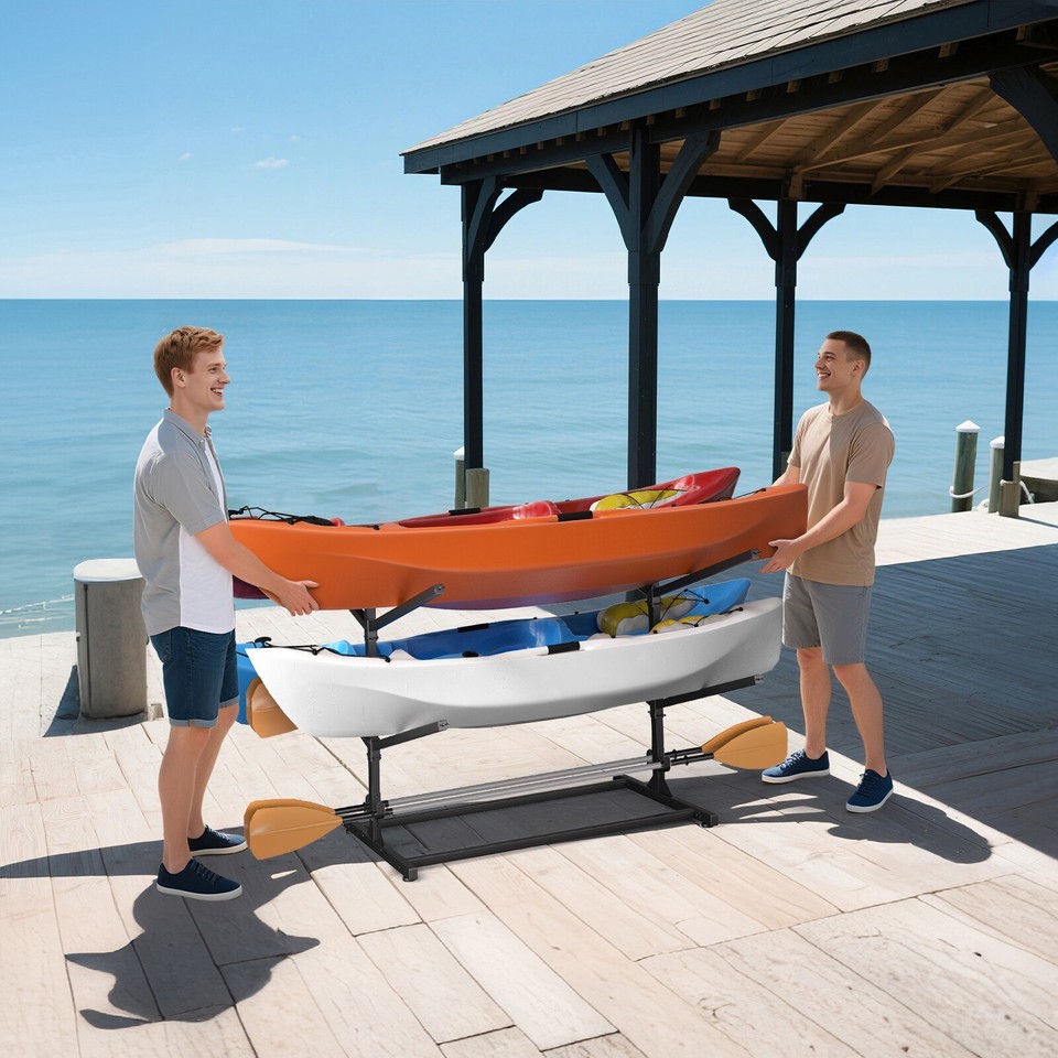 4-Capacity Kayak Storage Rack Freestanding Kayak Stands Outdoor Holder ...