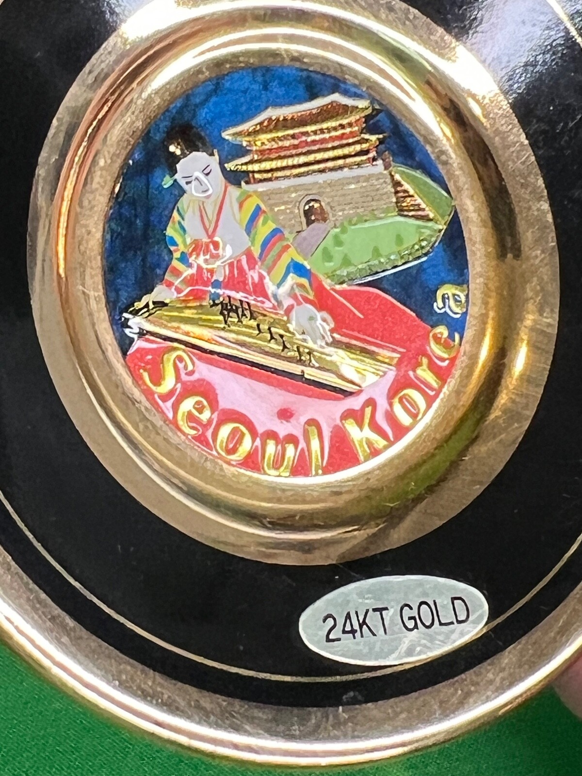 24KT Gold trim Blue Porcelain Seoul Korea Plate 3 1/8” Souvenir Made in ...