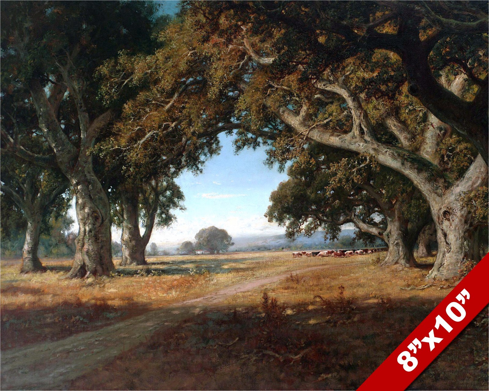 CALIFORNIA CATTLE RANCH & OAK TREES LANDSCAPE PAINTING ART REAL CANVAS ...