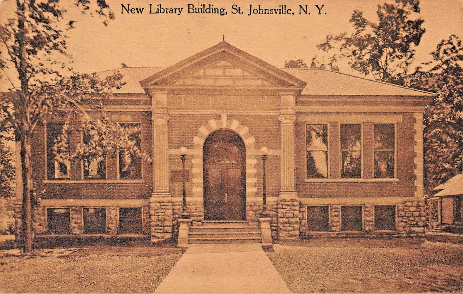 ST JOHNSVILLE NEW YORK-NEW LIBRARY BUILDING--1911 POSTMARK-SEPIA PHOTO ...
