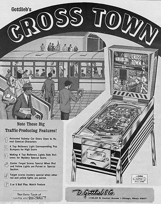 Vtg 1960's Gottlieb Cross Town Pinball Coin Operated Machine ...