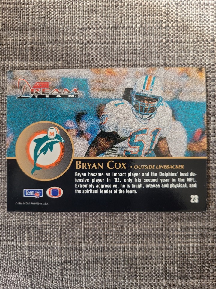 1993 Score BRYAN COX Miami Dolphins Dream Team Insert Card | eBay