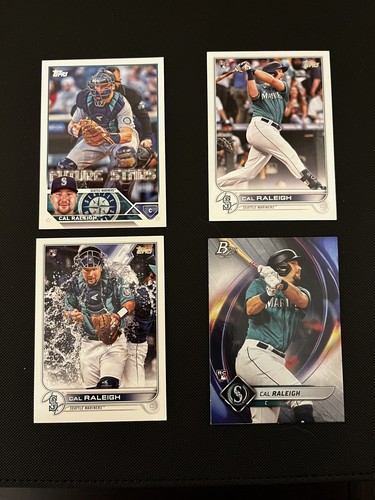 2022 Topps Cal Raleigh RC SP, 2022 Topps RC, 2023 Topps and 2022 Bowman ...
