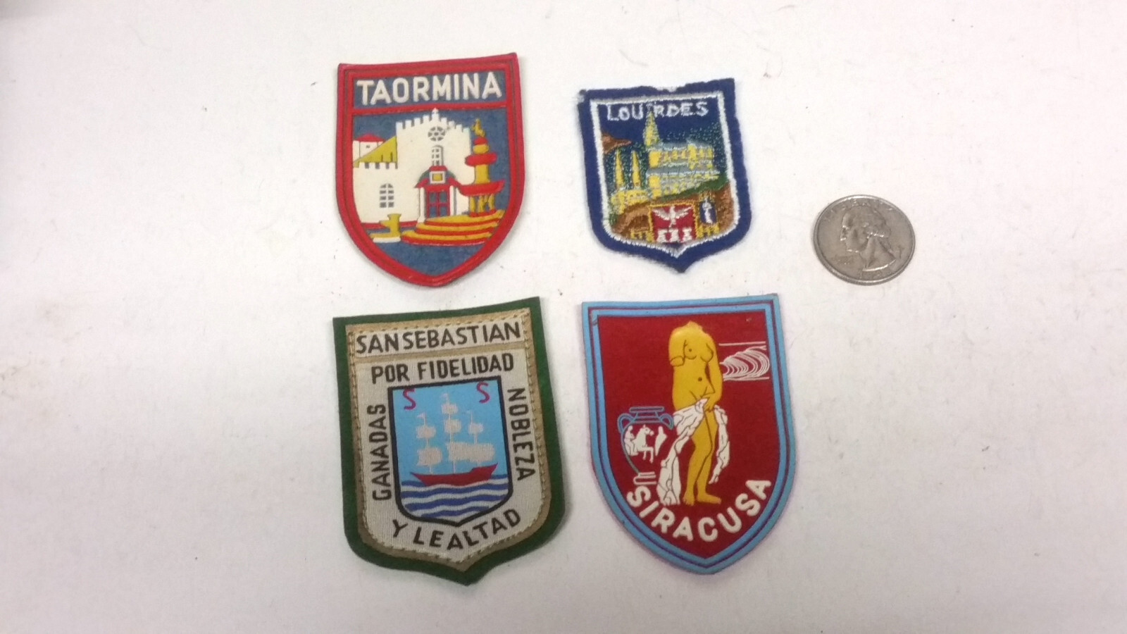 4 Old Vintage Antique European City Travel Patch / Lourdes Syracuse ...