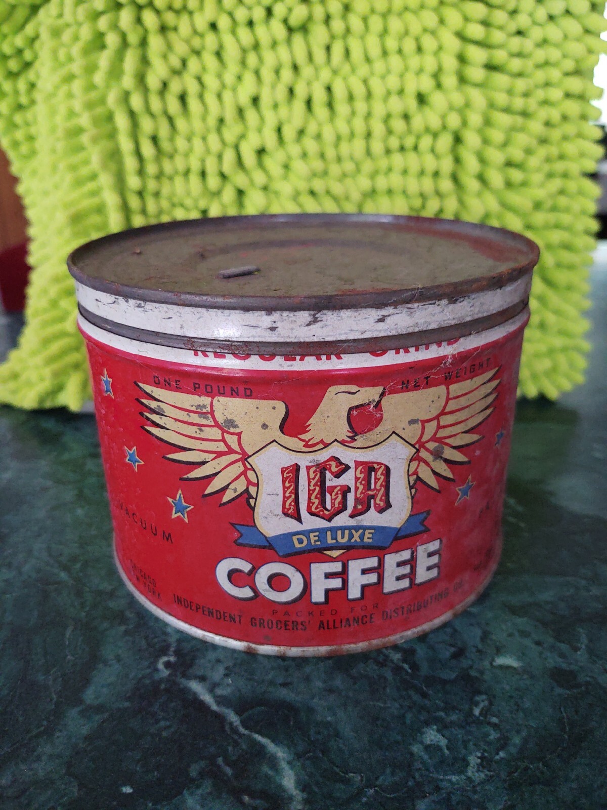 Vintage IGA DELUXE COFFEE TIN WITH COVER | eBay