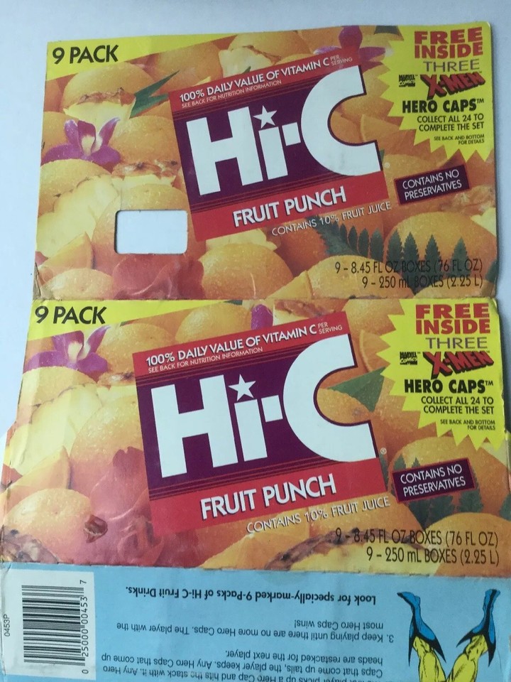 RARE 1994 HI-C Package Fruit Punch X-MEN POGS 9 Pack HI C Marvel Ecto ...