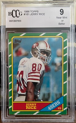 Jerry Rice “ROOKIE” 1986 Topps #161 football card (BCCG Gr. 9 NM or ...