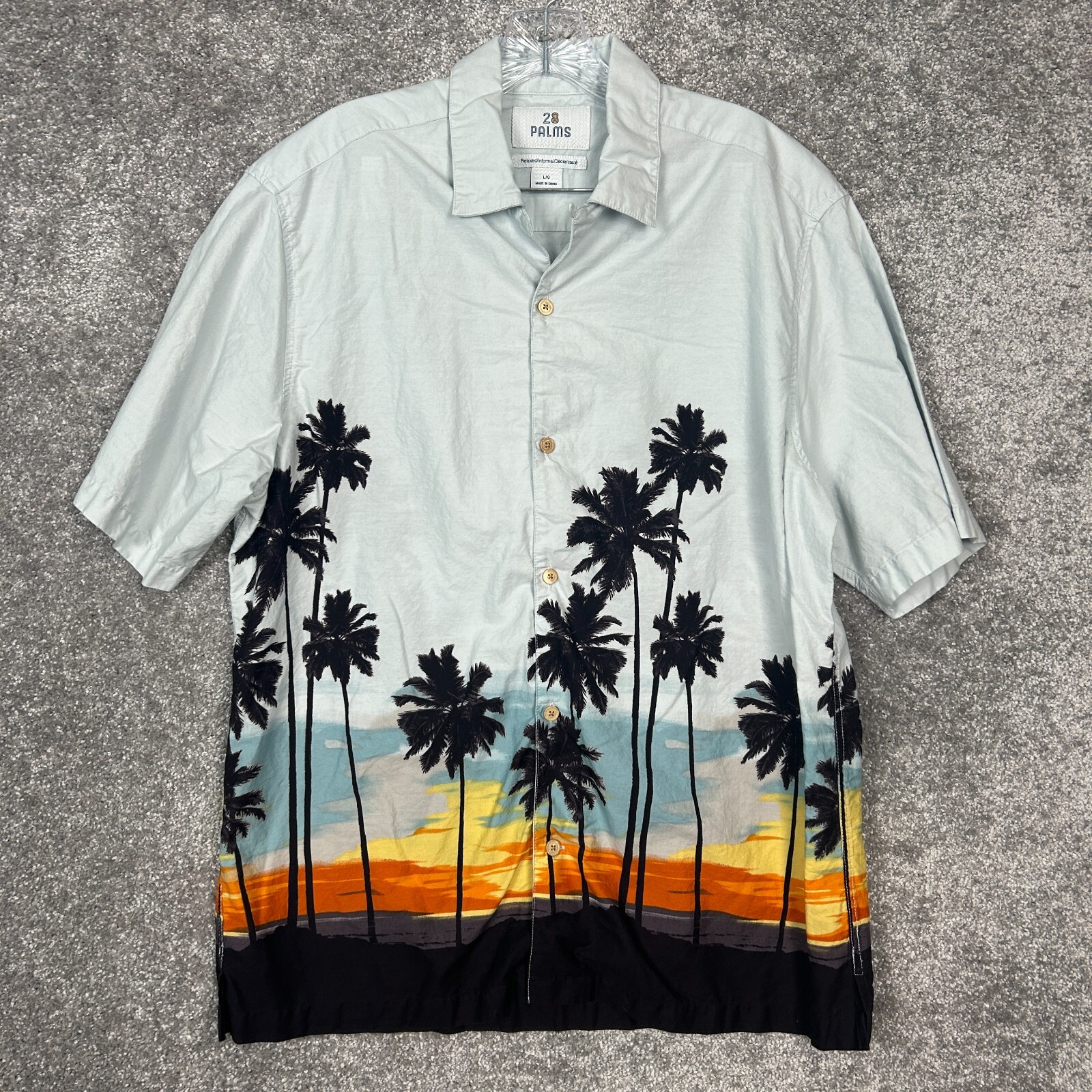 28 Palms Short Sleeve Button Shirt Mens Large Light Blue Sunset Pattern ...