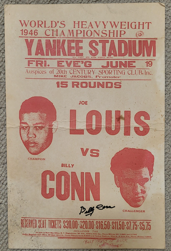 JOE LOUIS vs BILLY CONN II Boxing Poster 1946 Yankee Stadium Signed x ...