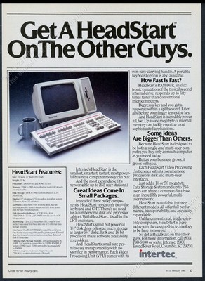 1984 Intertec HeadStart computer photo vintage print ad | eBay