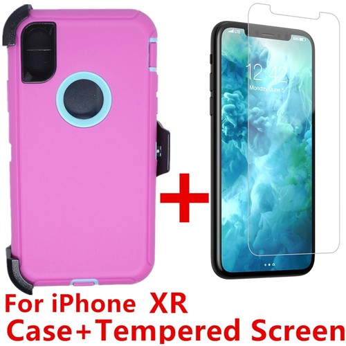 For iPhone XR Defender Case W/Tempered Screen (Clip Fits Otterbox) Pink ...
