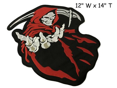 HOODED GRIM REAPER SKULL 14" H x 12" W iron on Back patch Choose Color ...
