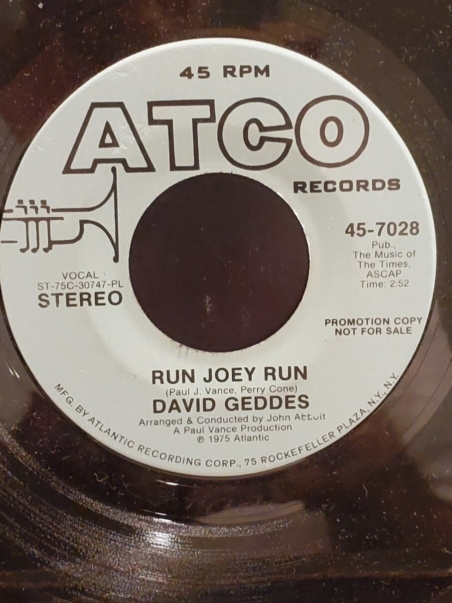 DAVID GEDDES 7" 45 RPM "Run Joey Run" Promo Copy mono/stereo VG+ ...