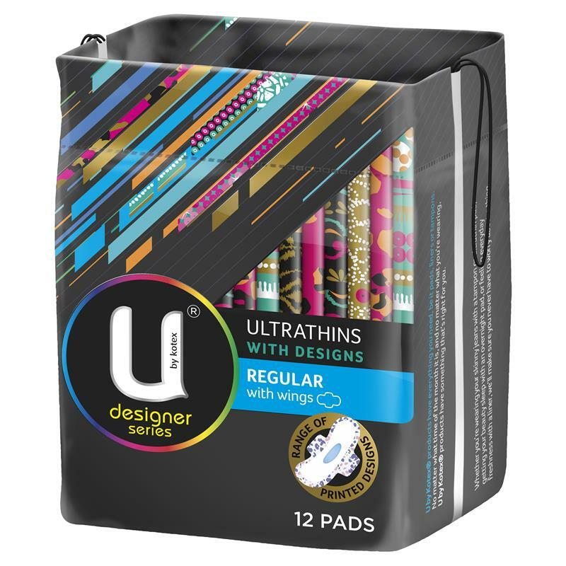 6 x U By Kotex Ultrathins With Design Cotton Pads Regular With Wings 22 ...