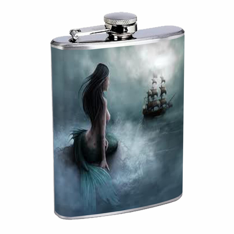 Mermaid D3 Flask 8oz Stainless Steel Mythological Aquatic Creature ...
