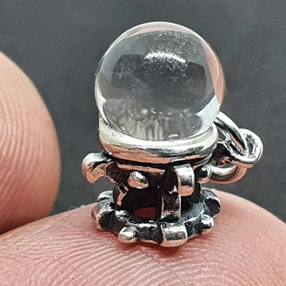 Quartz Crystal Ball Charm 925 Sterling Silver Small Scrying Jewellery ...