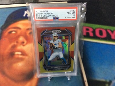 2022 Prizm Justin Herbert Red & Yellow Prizm 079/44 PSA 10 Gem MT ...
