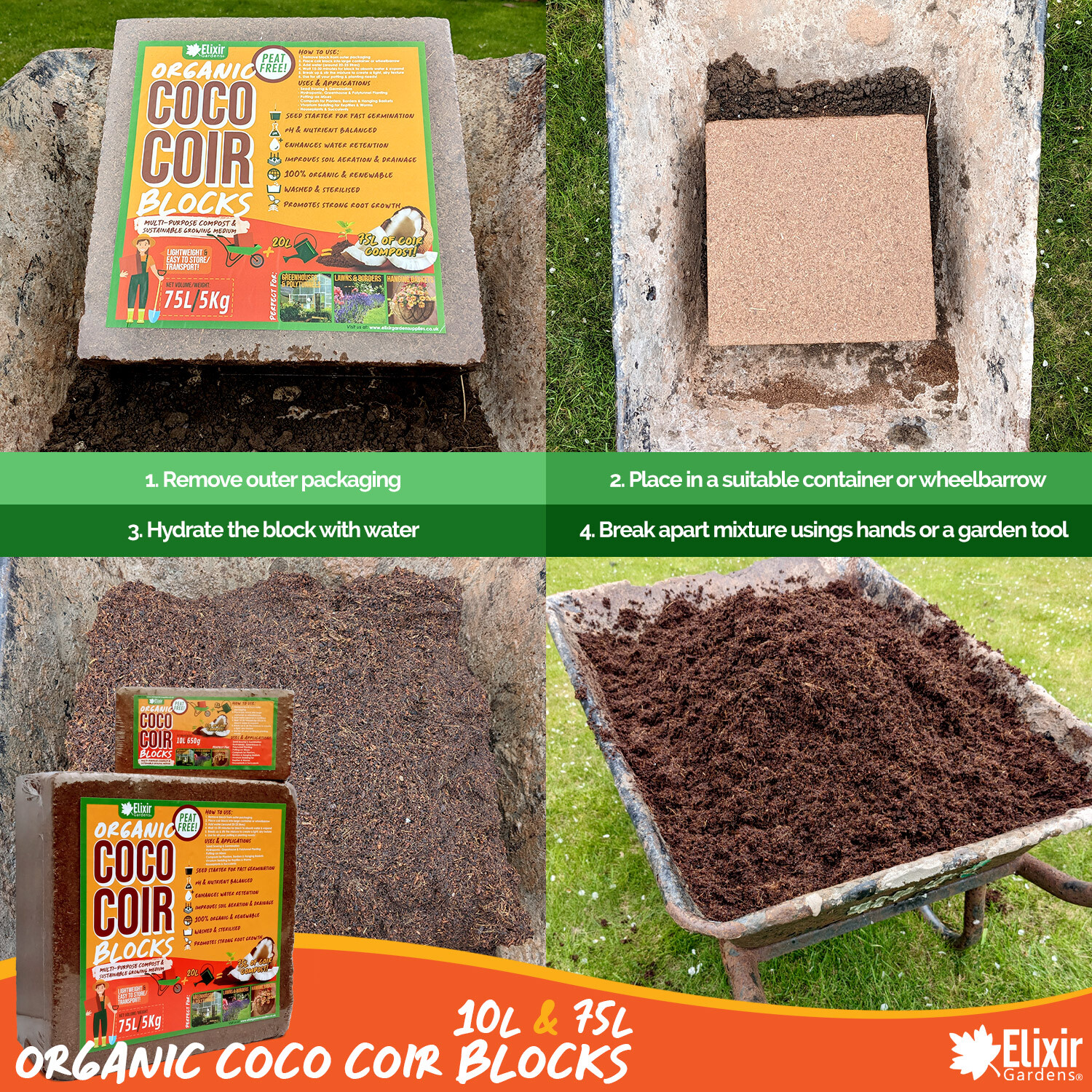 10L & 75L Organic Coir Coco Compost Blocks | Peat-Free Growing Media ...
